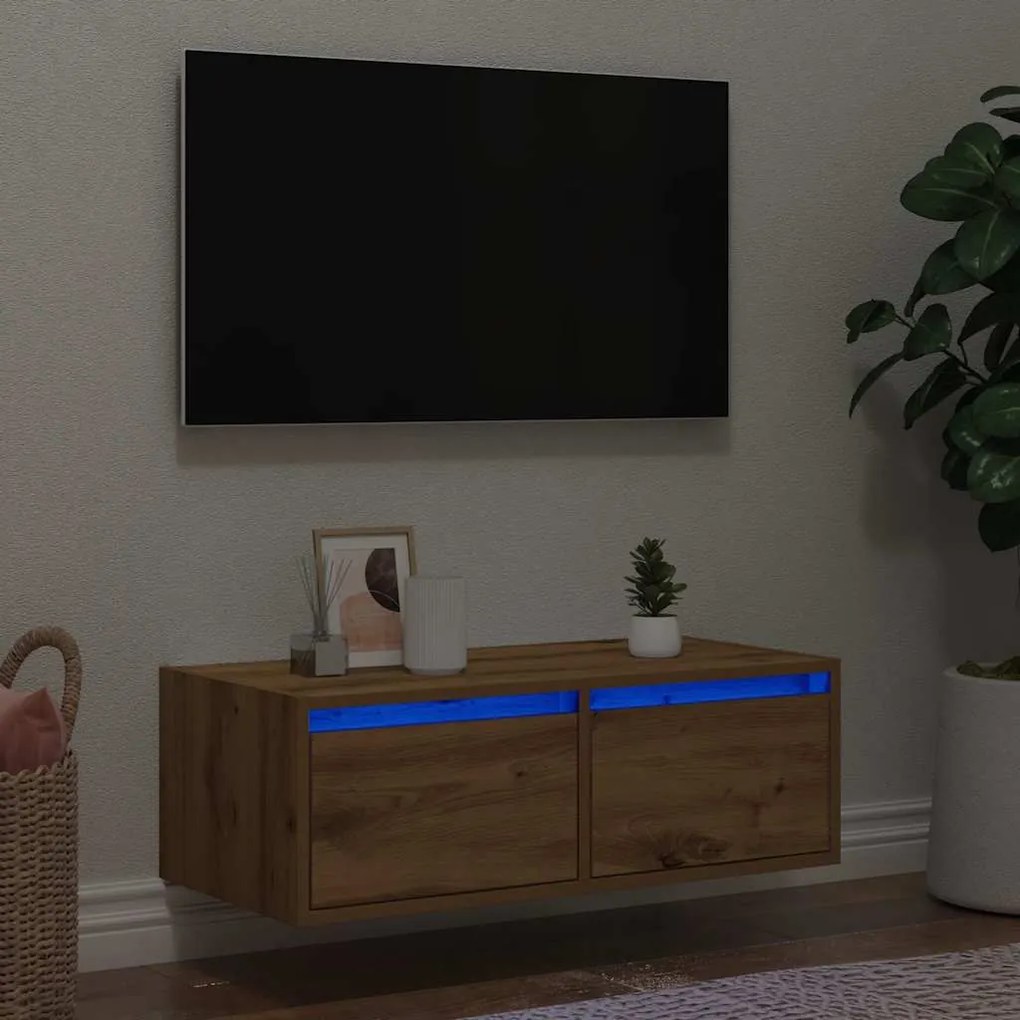 TV skříňka s LED osvětlením dub artisan 75x35,5x25 cm