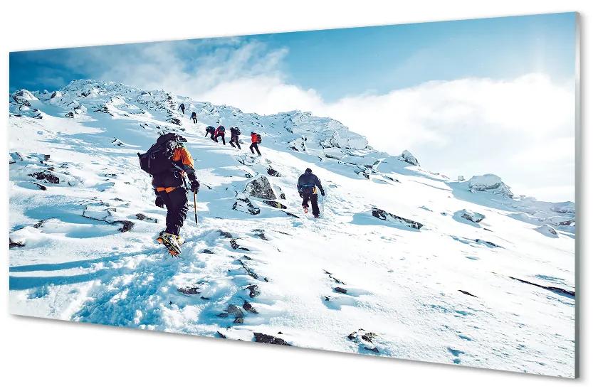 akrylový obraz Lezení na hory v zimě 125x50 cm
