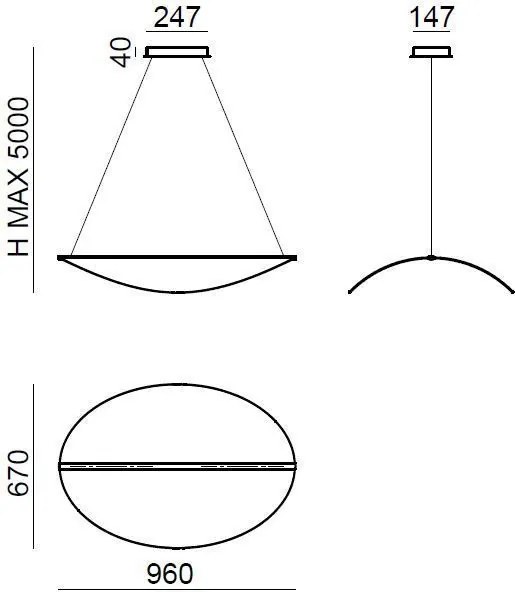 Stilnovo Diphy_icon, závěsné svítidlo, 54W LED 3000K stmívatelné DALI, 96x67cm
