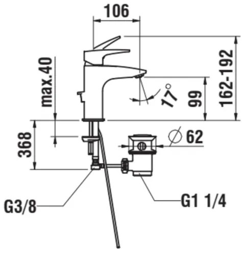 LAUFEN HF500701100000 - Umyvadlová baterie + výpusť s přepadem LAURIN 16,2 cm
