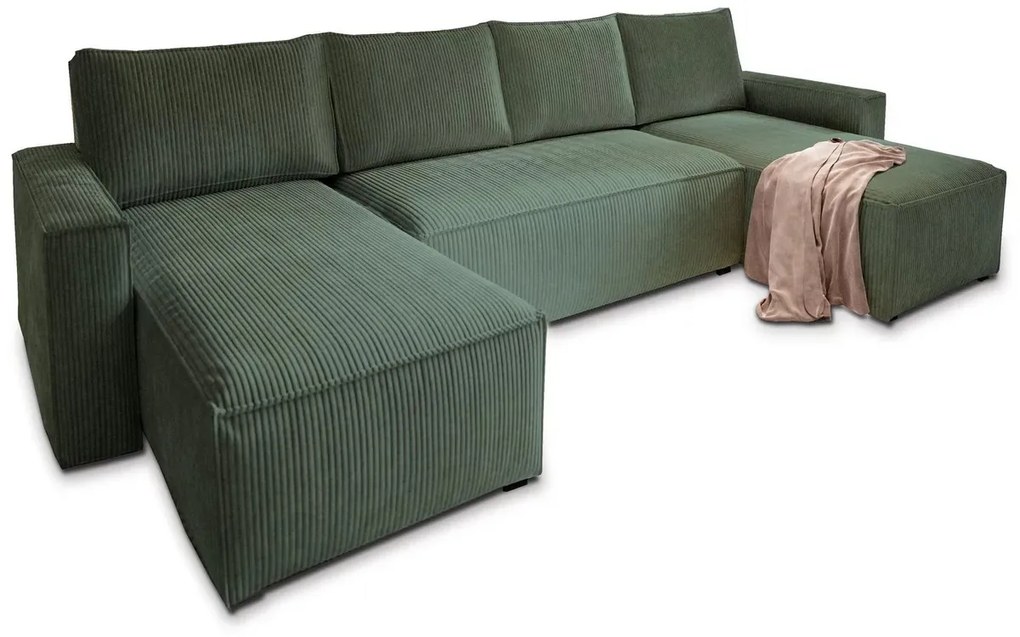 Tmavě zelená sedací souprava do U SMART COSARO 295x140 cm