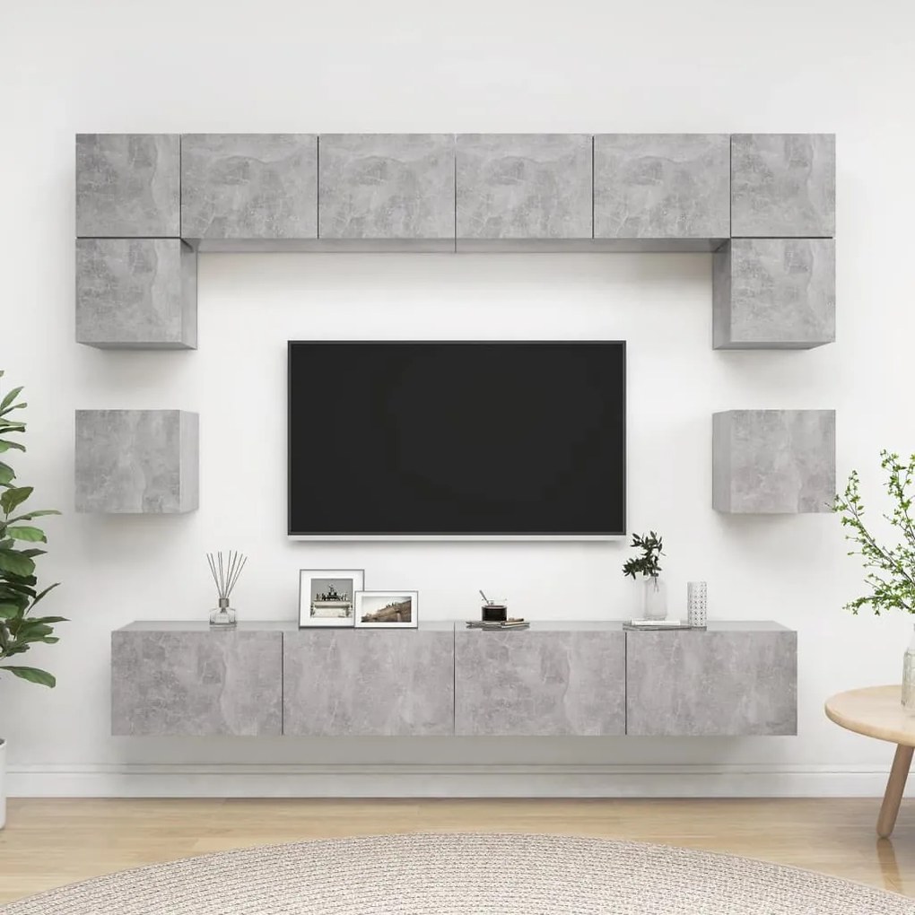 8dílný set TV skříněk betonově šedý kompozitní dřevo 3079112