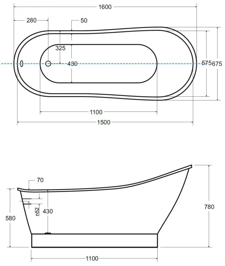 BESCO Volně stojící vana GLORIA Glam - zlatá Rozměr vany - 160 × 70 cm VANPAO16GLAM01