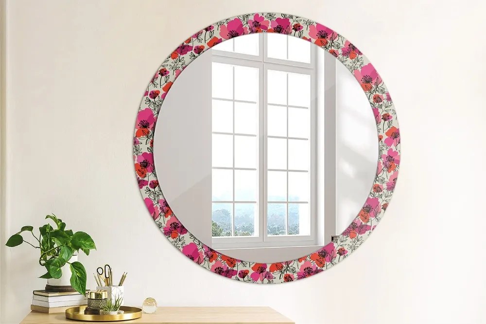 Kulaté dekorativní zrcadlo Růžové máky fi 90 cm