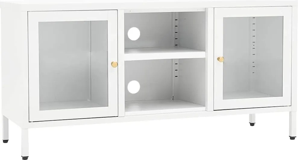 TV stolek bílý 105 x 35 x 52 cm ocel a sklo 336059