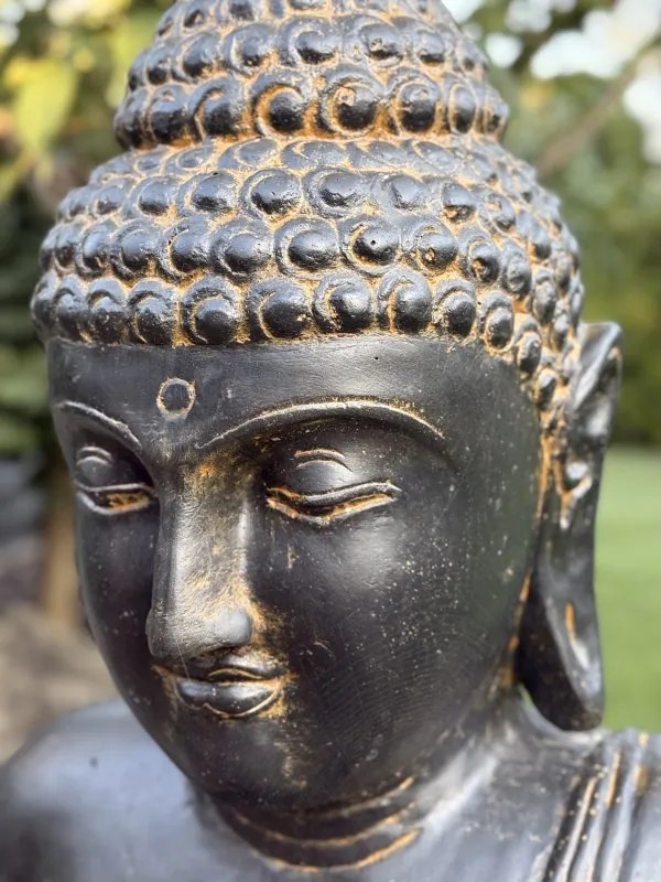 Socha Buddha 100 cm – černá s jemnými žlutými akcenty