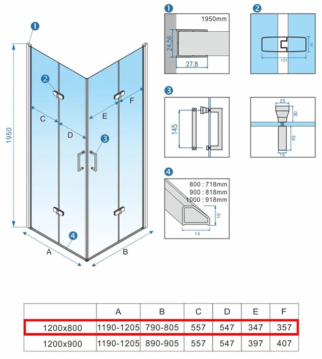 BPS-koupelny Obdélníkový sprchový kout HYD-OK12D 120x80 zlatá/transparent - bez vaničky