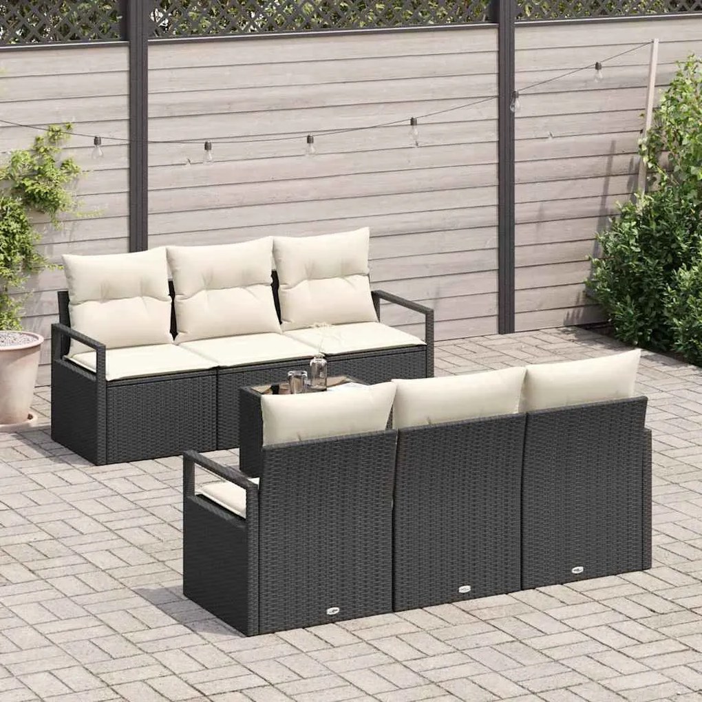 Set pohovek 7 ks 6-Počet míst Černá a krémová polyratan 3346267