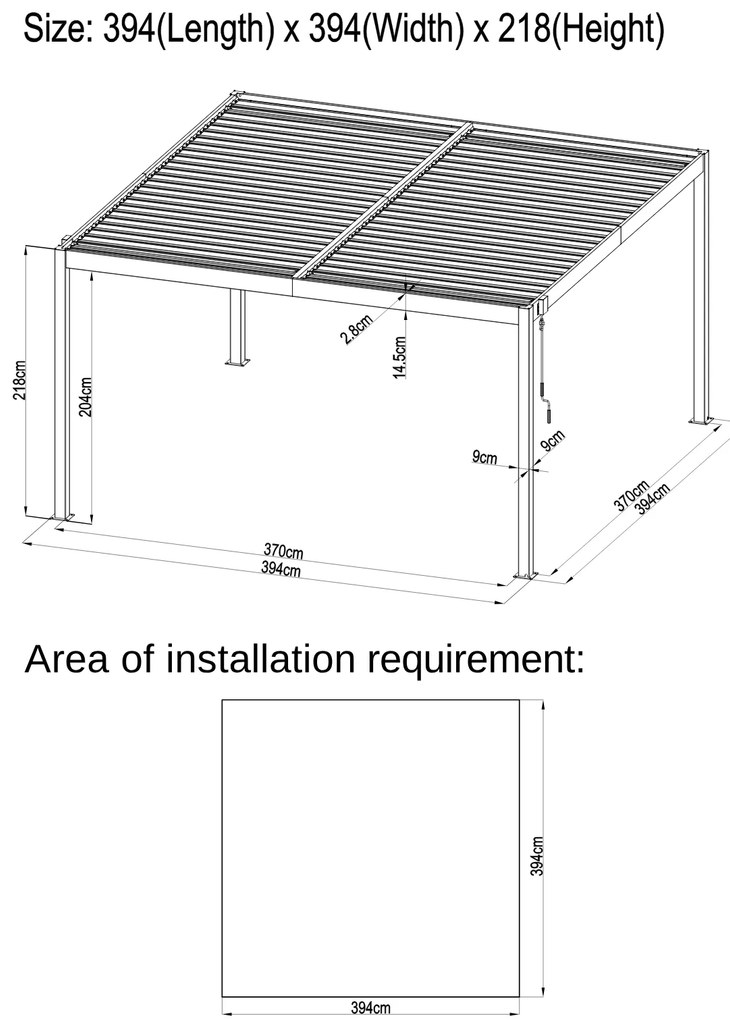 Hliníková bioklimatická pergola s lamelami BestBerg BBP-16G / 4 x 4 m / šedá
