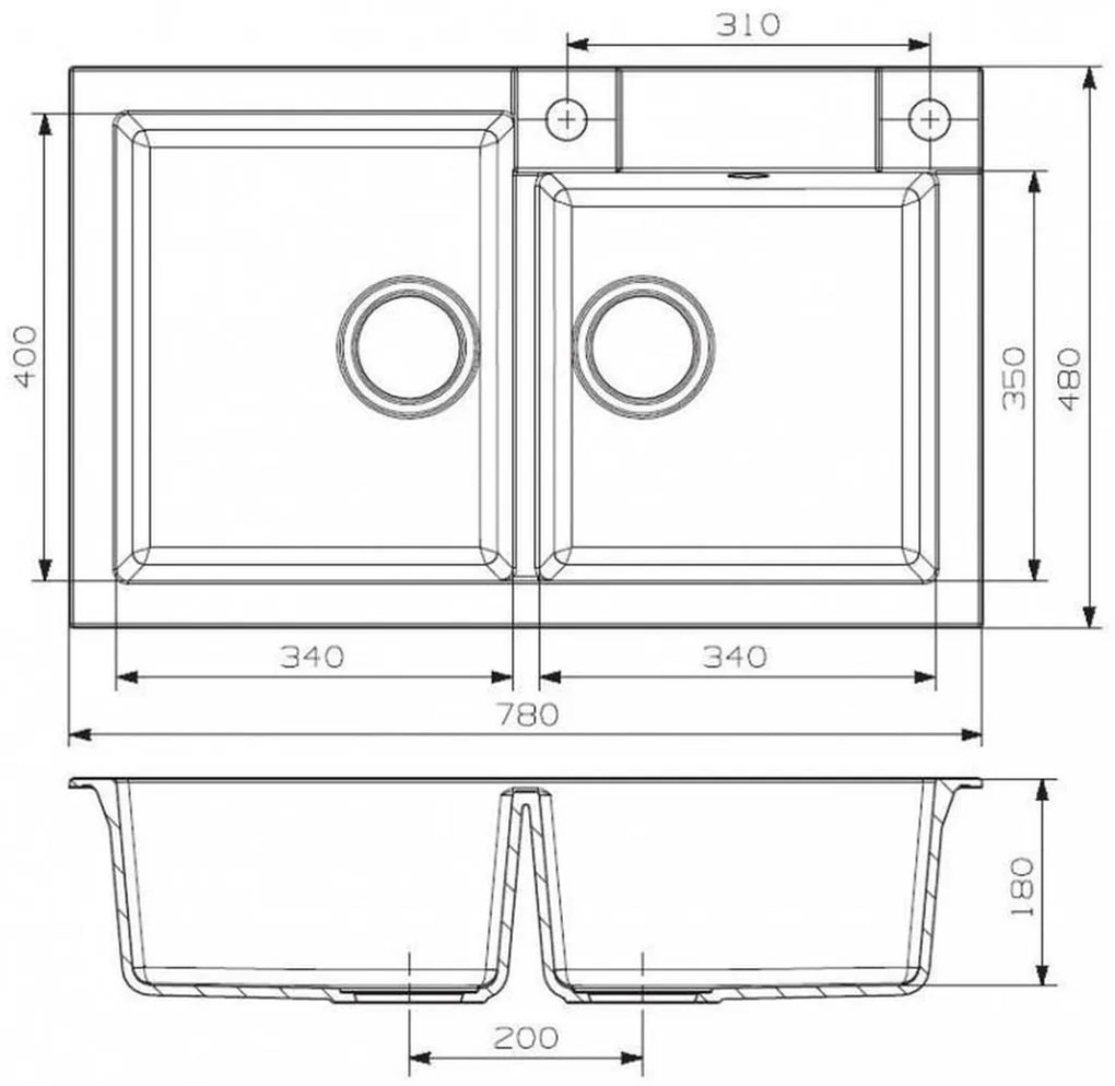 ALVEUS Set ROCK 90 dřez 780x480 mm + baterie AFRA, béžová