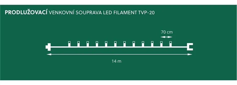 Venkovní osvětlení Šiška barevná, 20 LED Filament žárovky, prodloužení