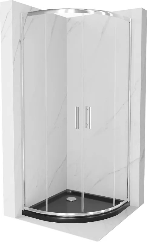 Mexen Rio, čtvrtkruhový sprchový kout 90 x 90 cm, 6mm čiré sklo, chromový profil + černá sprchová vanička, 863-090-090-01-00-4170