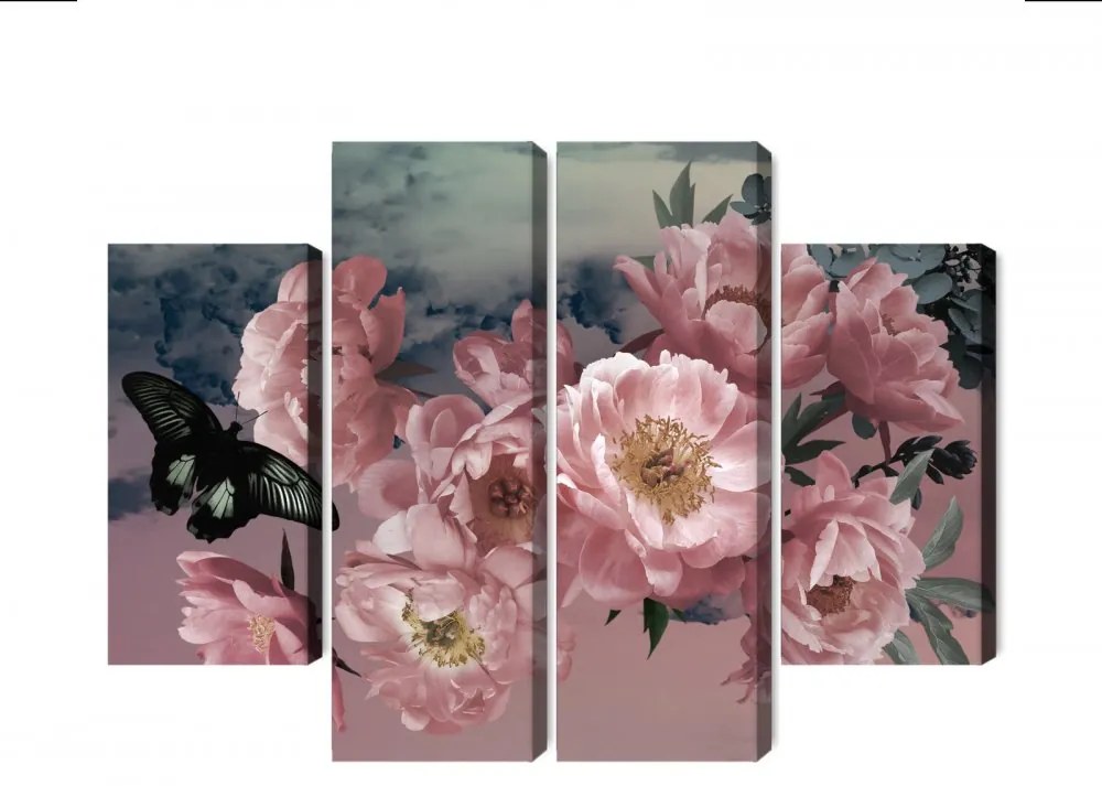 Vícedílný obraz Kytice Květin A Motýl Nedostatek Nedostatek Přírodní plátno 160x120