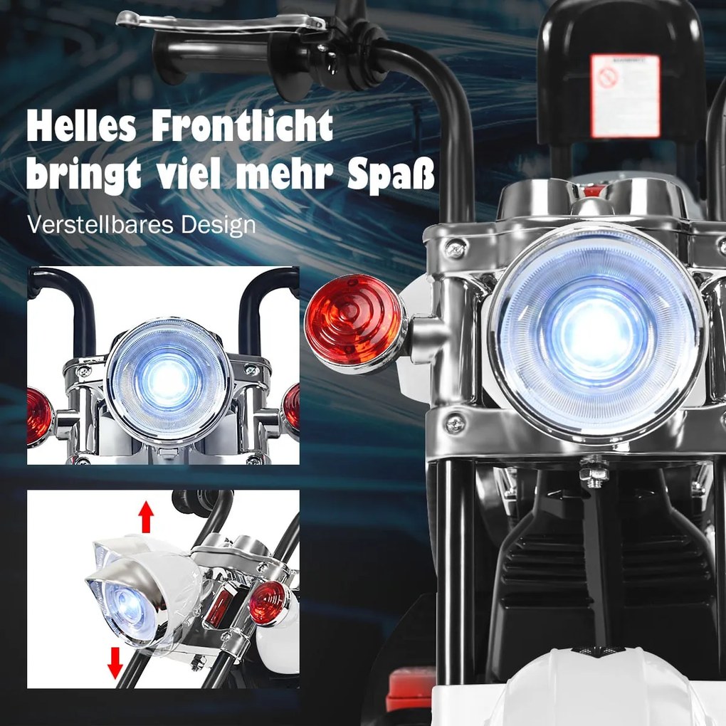 Costway Motocyklový motocykl napájený baterií ve stylu chopper bílá +, černobílý