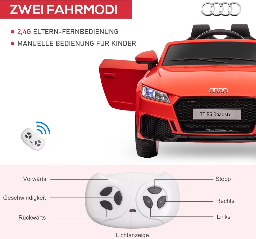HOMCOM Dětské elektrické autíčko Dětské autíčko na dálkové ovládání, MP3, pro 3-6 let, PP, červené, 102x60x44 cm| Aosom