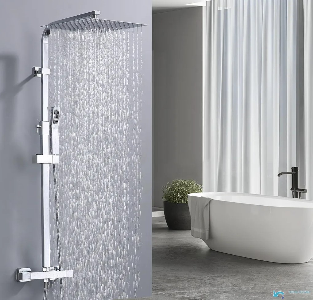 Nástěnný termostatický sprchový panel EYN NT9782 v černém a chromovaném provedení — Chrom