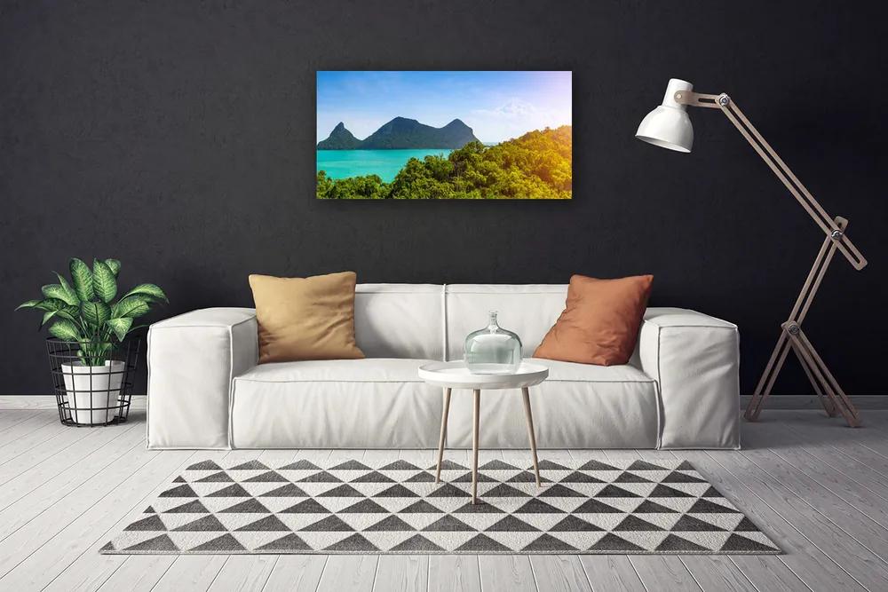 Obraz na plátně Hory Moře Stromy Krajina 100x50 cm