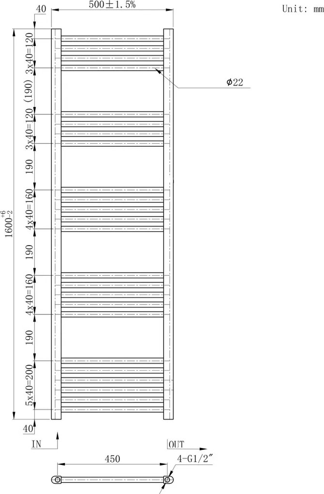 Gamma Erga Basic, topné těleso 1600x500 mm, 643 W, bílá, ERG-LAV-BASIC-16050-WH