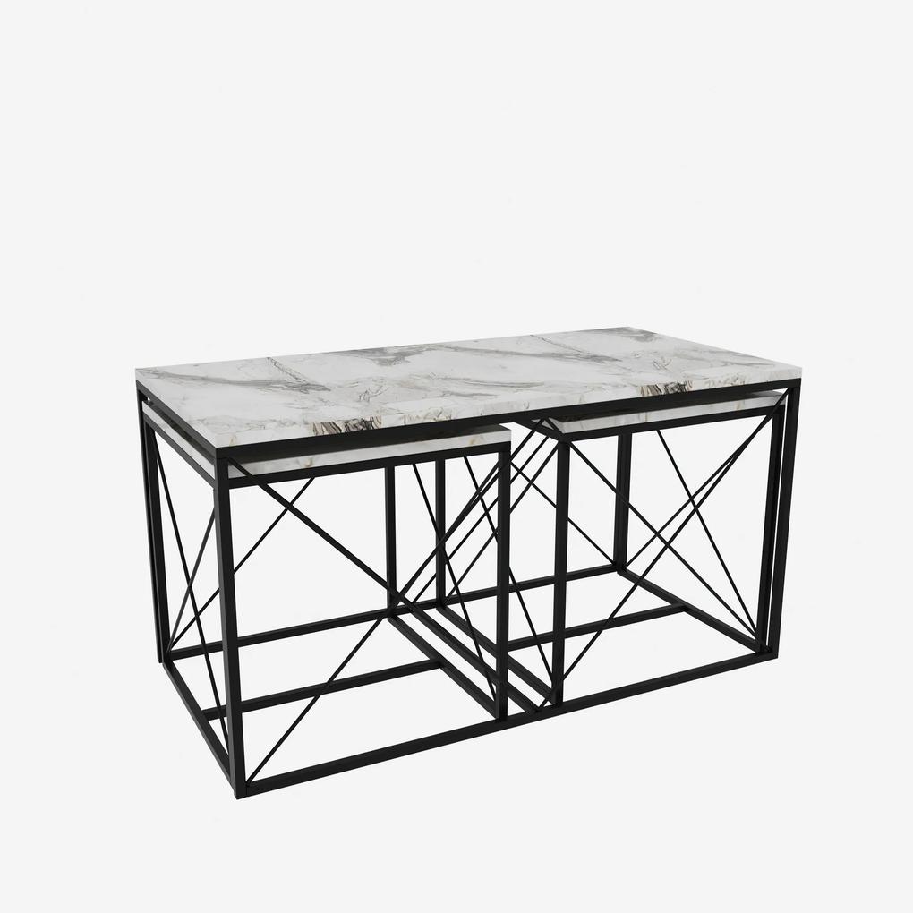 Konferenční stolek Set Dolphie (Bílý mramor + Černá). 1073109