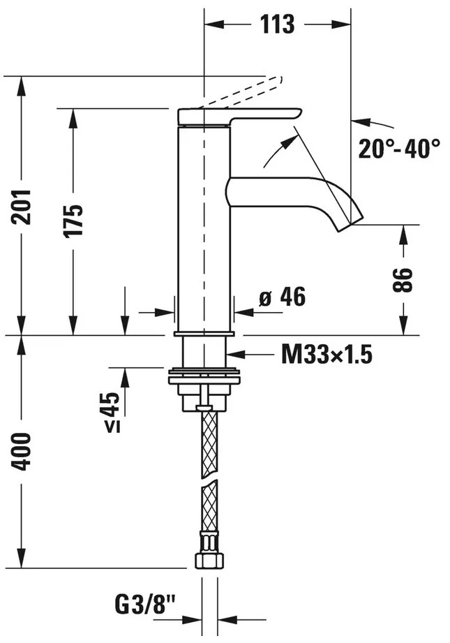 Duravit C.1 - umyvadlová baterie stojánková, bez odtokové garnitury, M, chrom, C11020002010