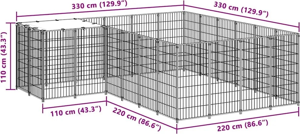 Psí kotec černý 8,47 m² ocel 3082212