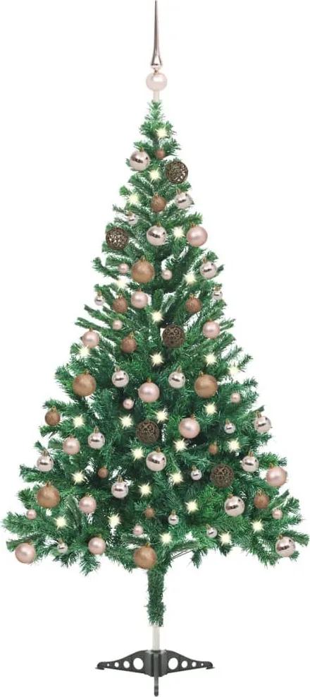 vidaXL Umělý vánoční stromek s LED a sadou koulí 180 cm 620 větviček [3077661] Barva: Bílo-zlatá