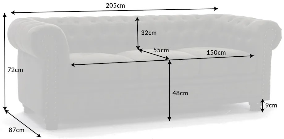 Designová trojsedačka Chesterfield II 205 cm antik šedá