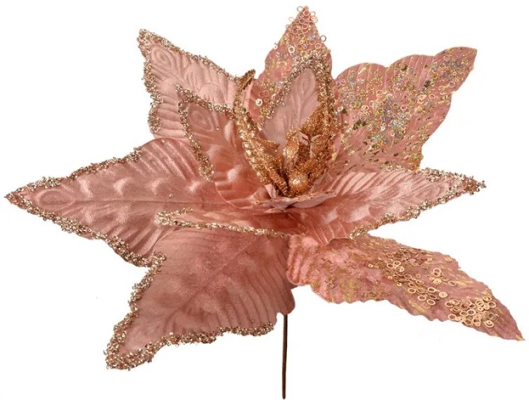 Růžovo-zlatá umělá rostlina pryšec / vánoční hvězda Poinsettia – 44x58 cm