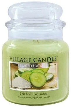 VILLAGE CANDLE Svíčka ve skle Sea Salt Cucumber - střední, zelená barva, sklo