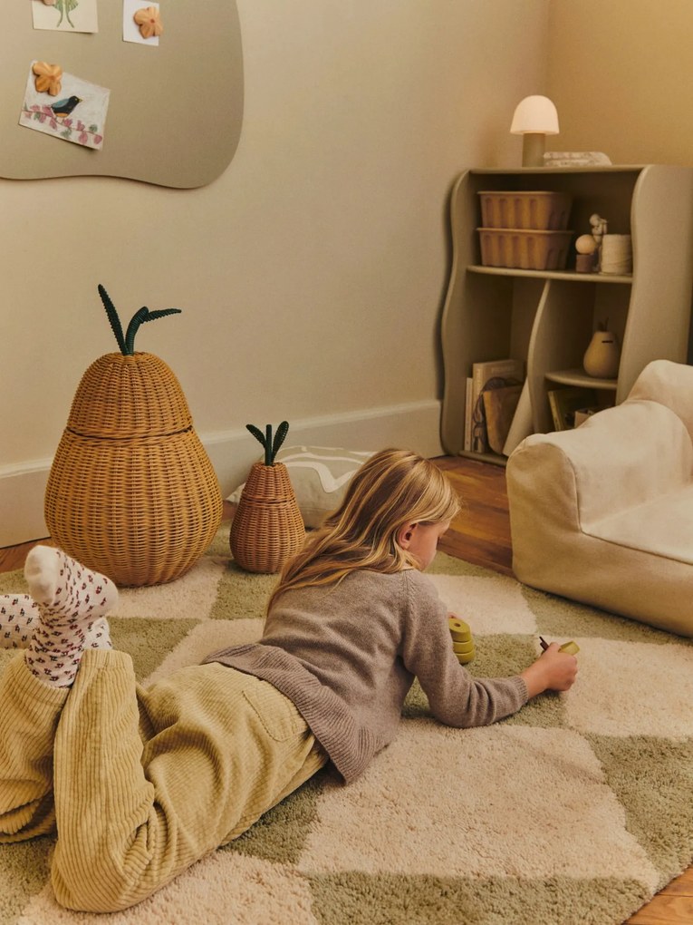 Ferm Living Proutěný koš s víkem Pear, přírodní barva, proutí