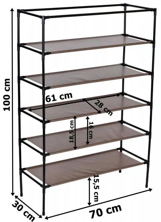 TZB Textilní botník Emmy černý - 5 polic