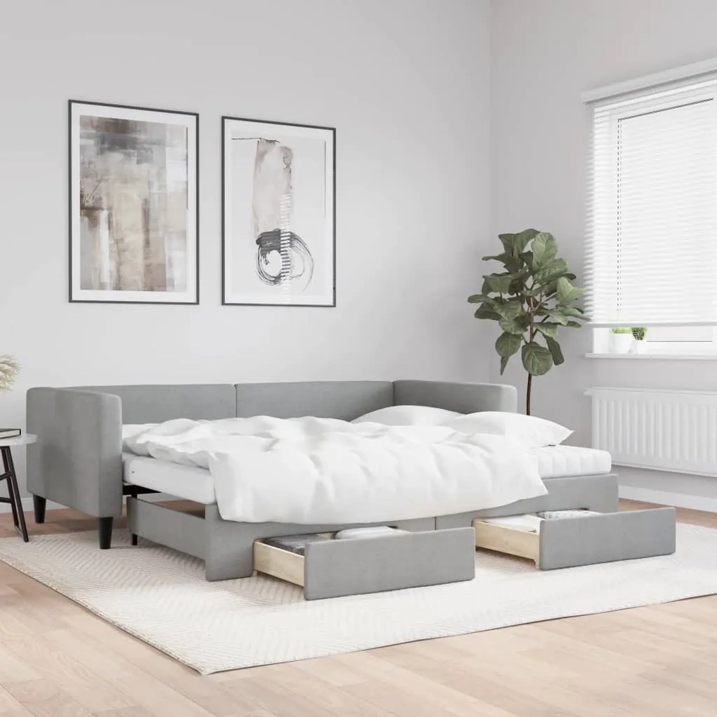 Válenda s přistýlkou a zásuvkami světle šedá 90 x 190 cm textil 3196642