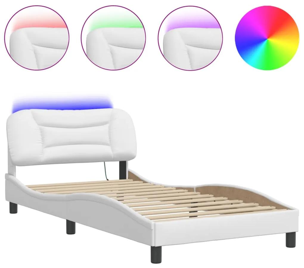 vidaXL Rám postele s LED osvětlením bílý 100 x 200 cm umělá kůže