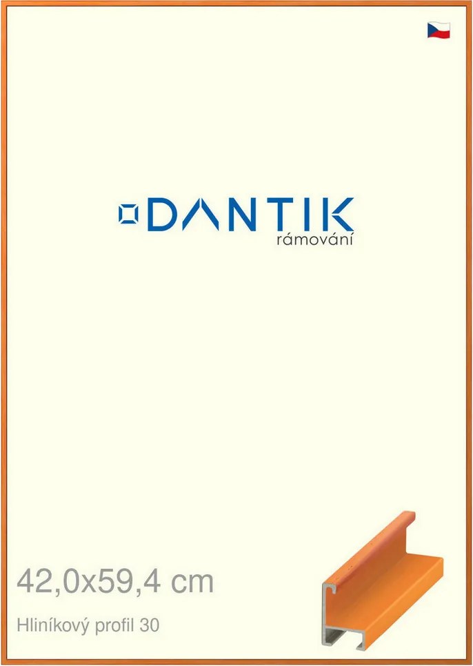DANTIK rámeček 42x59,4 | ALU profil 6030 Dýha barevná oranžová (Plexi Čiré)