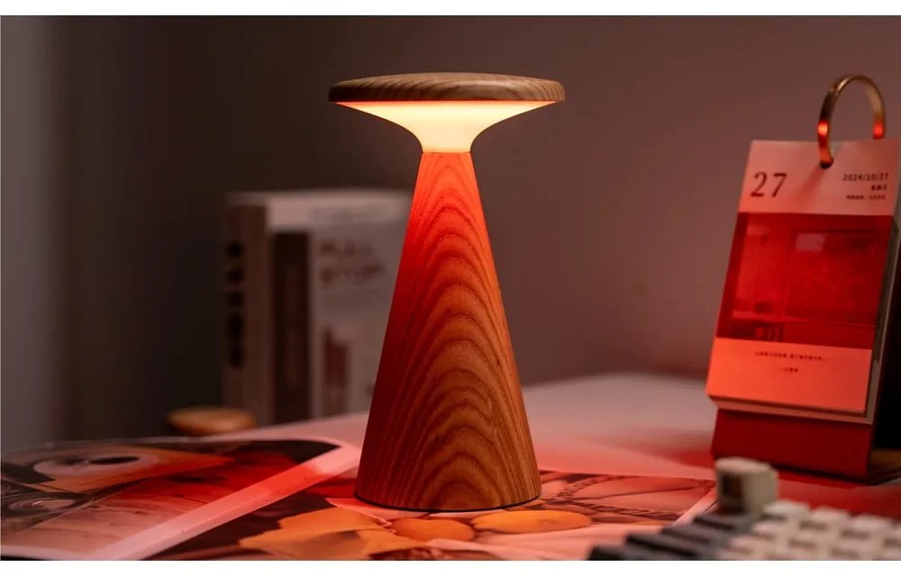 LED stolní lampa v přírodní barvě s dřevěným stínidlem (výška 21 cm) Sylva – Gingko
