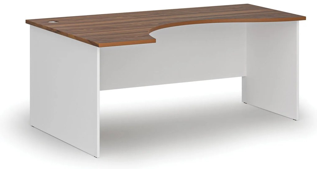 Ergonomický kancelářský psací stůl PRIMO WHITE, 180x120 cm, levý, bílá/ořech