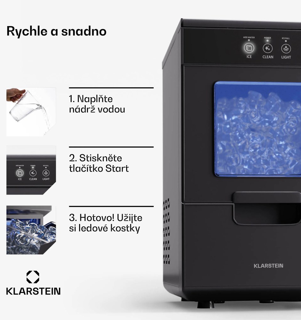 Klarstein Ice Galet, výrobník ledu, 20 kg/24 h, Auto-Clean, 2,2litrová nádrž na vodu