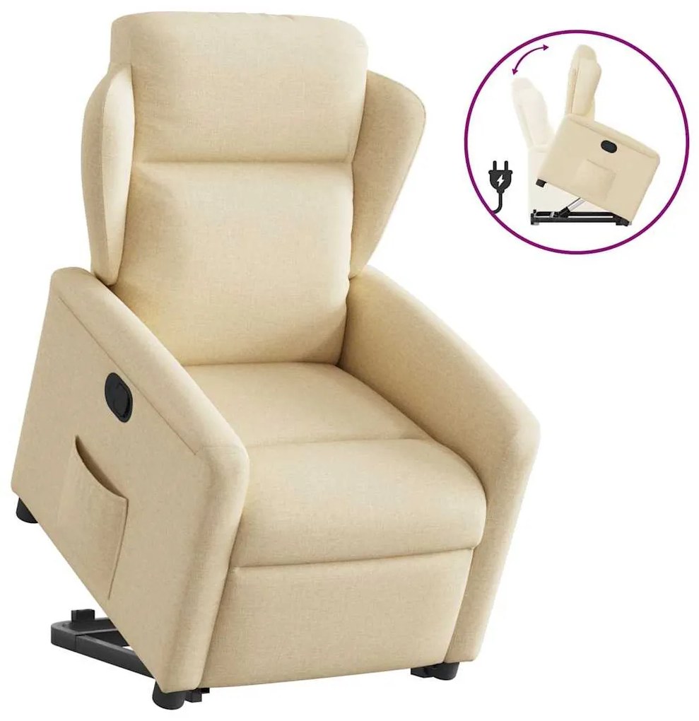 Zvedací polohovací křeslo krémové textil 3303142
