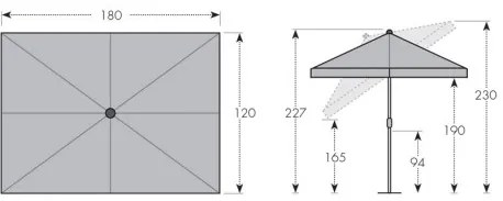 Balkónový naklápěcí slunečník Doppler ACTIVE 180 x 120 cm - červený