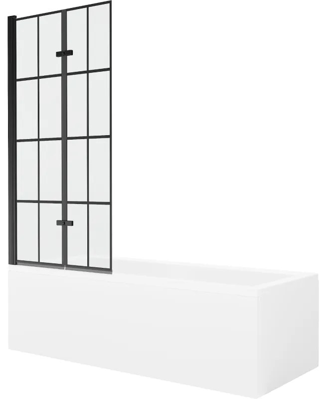 Mexen Cubik obdélníková vana 150 x 70 cms pláštěm 2-křídlovou zástěnou 80 cm, Černý vzor - 550315070X9208027077