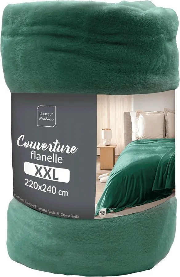 Zelená deka z mikroflanelu 220x240 cm Flanou – douceur d'intérieur