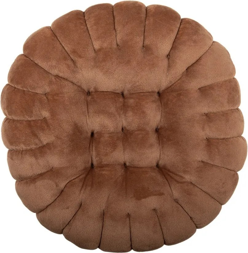 Hnědý dekorativní polštář ve tvaru kulaté sušenky - Ø 38*5 cm