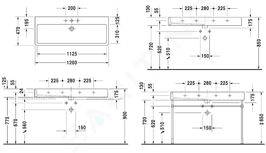 DURAVIT - Vero Umyvadlo nábytkové 1200x470 mm, s 1 otvorem pro baterii, s WonderGliss, alpská bílá (04541200271)