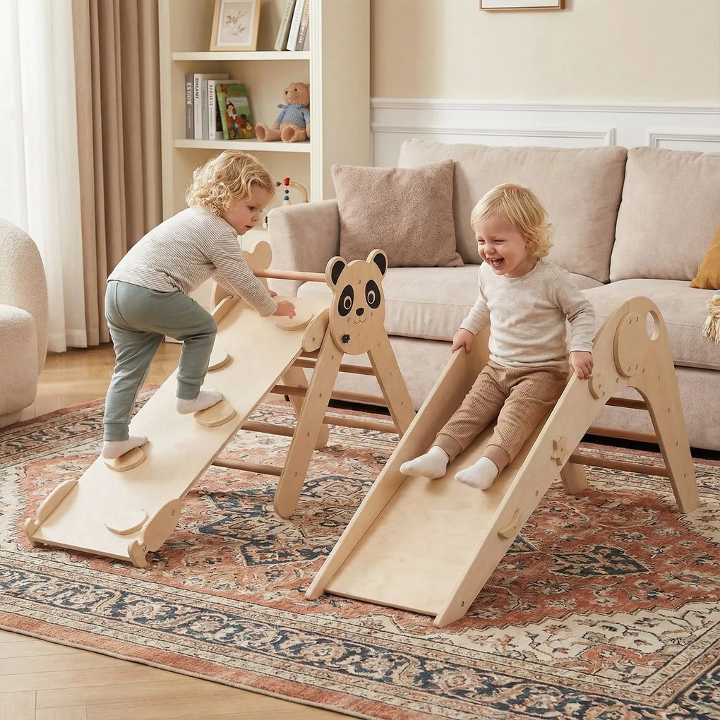 Costway Sada lezeckých trojúhelníků, skládací Montessori lezecká sada ze dřeva