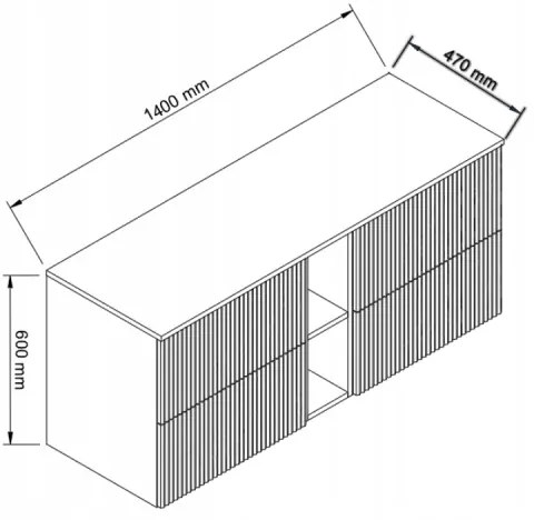 Skříňka pod umyvadlo 140 cm Šalvějová s rýhovanými čely Willy