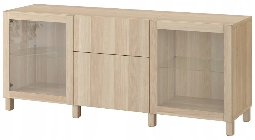 IKEA BESTA Regál se zásuvkami,imit dubu Lappviken/Sindvik/sklo 180x42x74cm