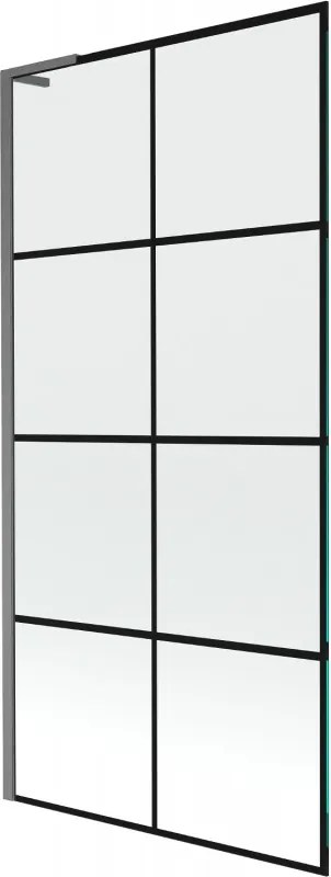 Mexen Next L, 1-křídlová vanová zástěna 90 x 150 cm, 6mm čiré sklo-černý vzor, grafitový profil, 895-090-000-03-77-66