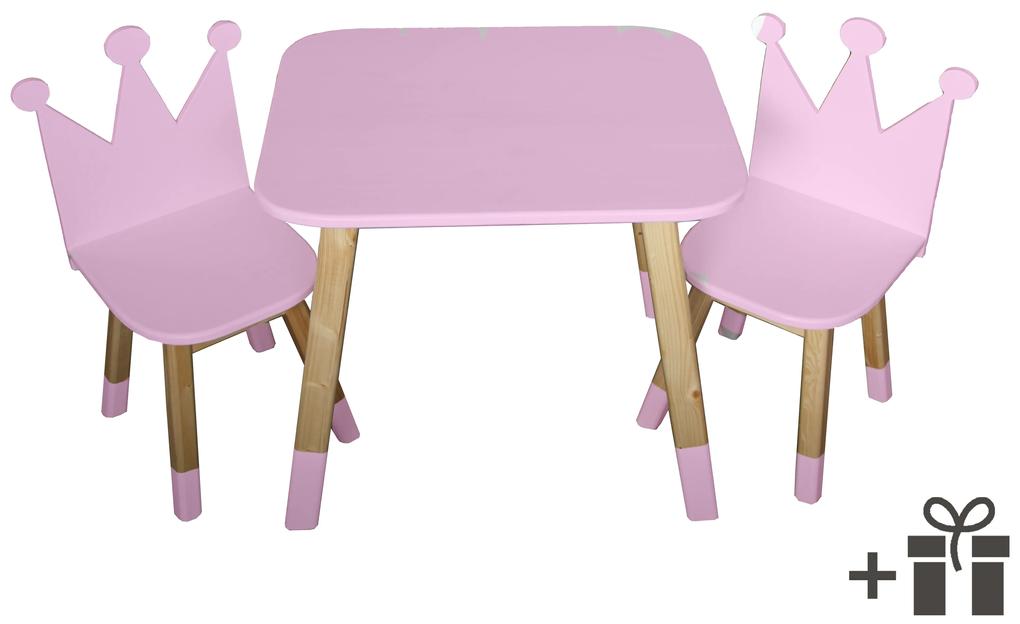Set dětského nábytku (stoleček + 2 x židlička) korunka + DÁREK barva: pastelově růžová