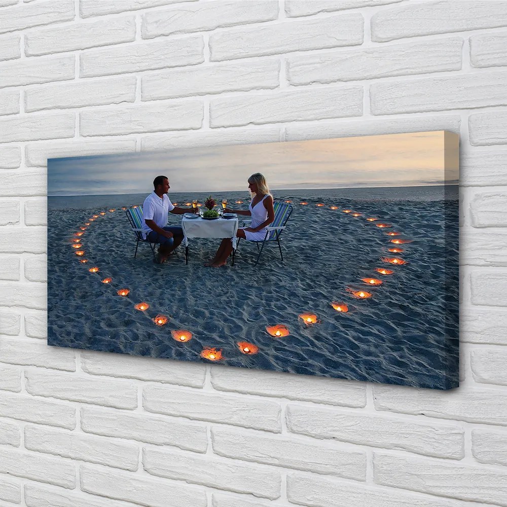 Obrazy na plátně Srdce s pár svíček moře 100x50 cm