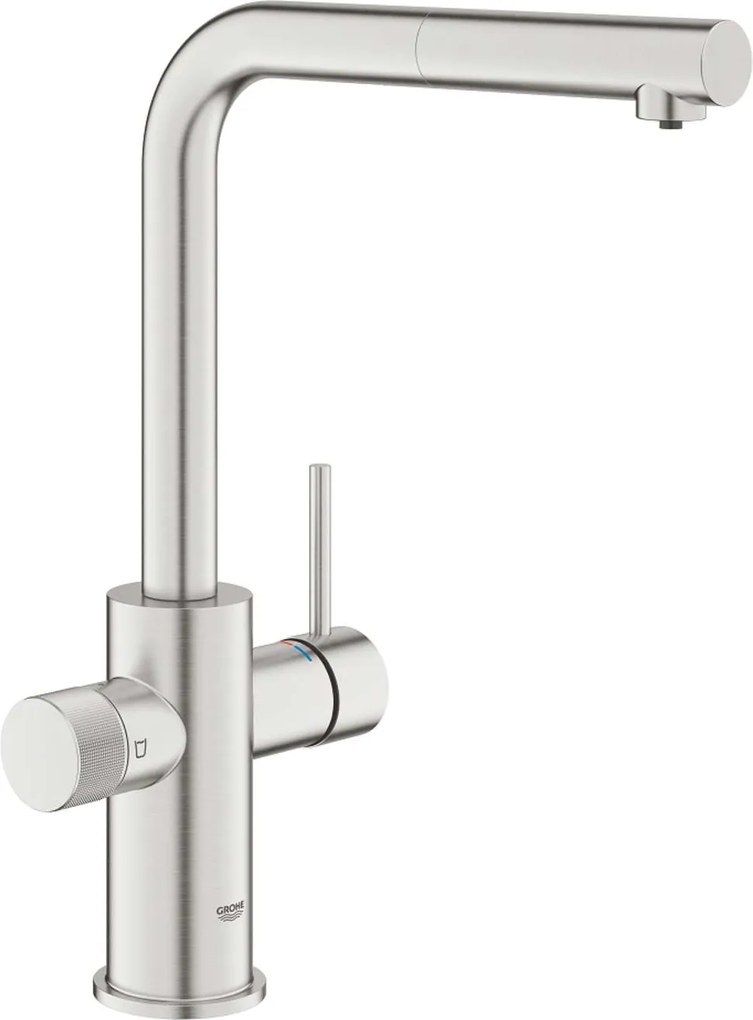 Grohe - Dřezová baterie Minta s filtrační funkcí a výsuvnou koncovkou, supersteel 30601DC0ROZ2